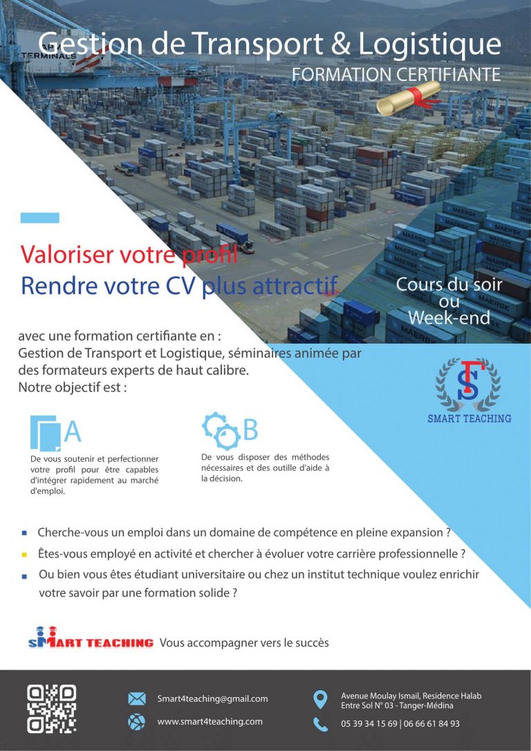 Formation certifiante Transport & Logistique - Smart Teaching - Tanger